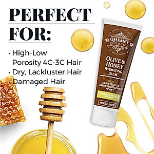 Qhemet Biologics Olive & Honey Hydrating Balm - Moisturizing Hair Balm for Smooth, Soft, Supple Hair - Leave In for Long-Lasting Hydration - Combats Dryness Instantly (4 oz)