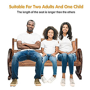 Kinsunny 3-Person Wooden Wagon Wheel Bench Rustic Wood Seat Bench Outside Rustic Benches for Patio Garden Outdoor