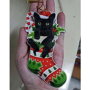 Black Cat Funny Acrylic Ornament - Hilarious Sock Design - Dark Humor Christmas Tree Decoration - 2024 Kitten Christmas Ornament