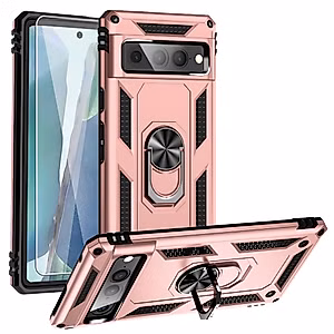 SunRemex for Google Pixel 7 Pro Case with Invisibility Screen Protector, Magnetic Ring Holder Kickstand,[Military Grade] 20ft. Drop Tested Protective Phone Case for Google Pixel 7 Pro (Rose Gold)