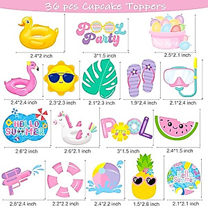 36Pcs Summer Pool Cupcake Toppers Pool Party Decorations Swimming Pool Cupcake Toppers Water Pool Themed Birthday Cake Picks for Swimming Baby Shower Party Supplies