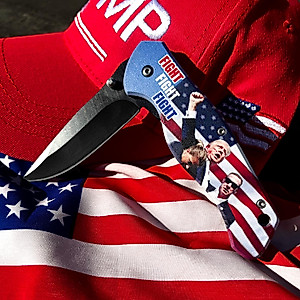 PS President Trump Fight Fight Fight! Stainless Steel Pocket Knife with Belt Clip for Gift, Collection, Camping, Hunting. Show Your support!
