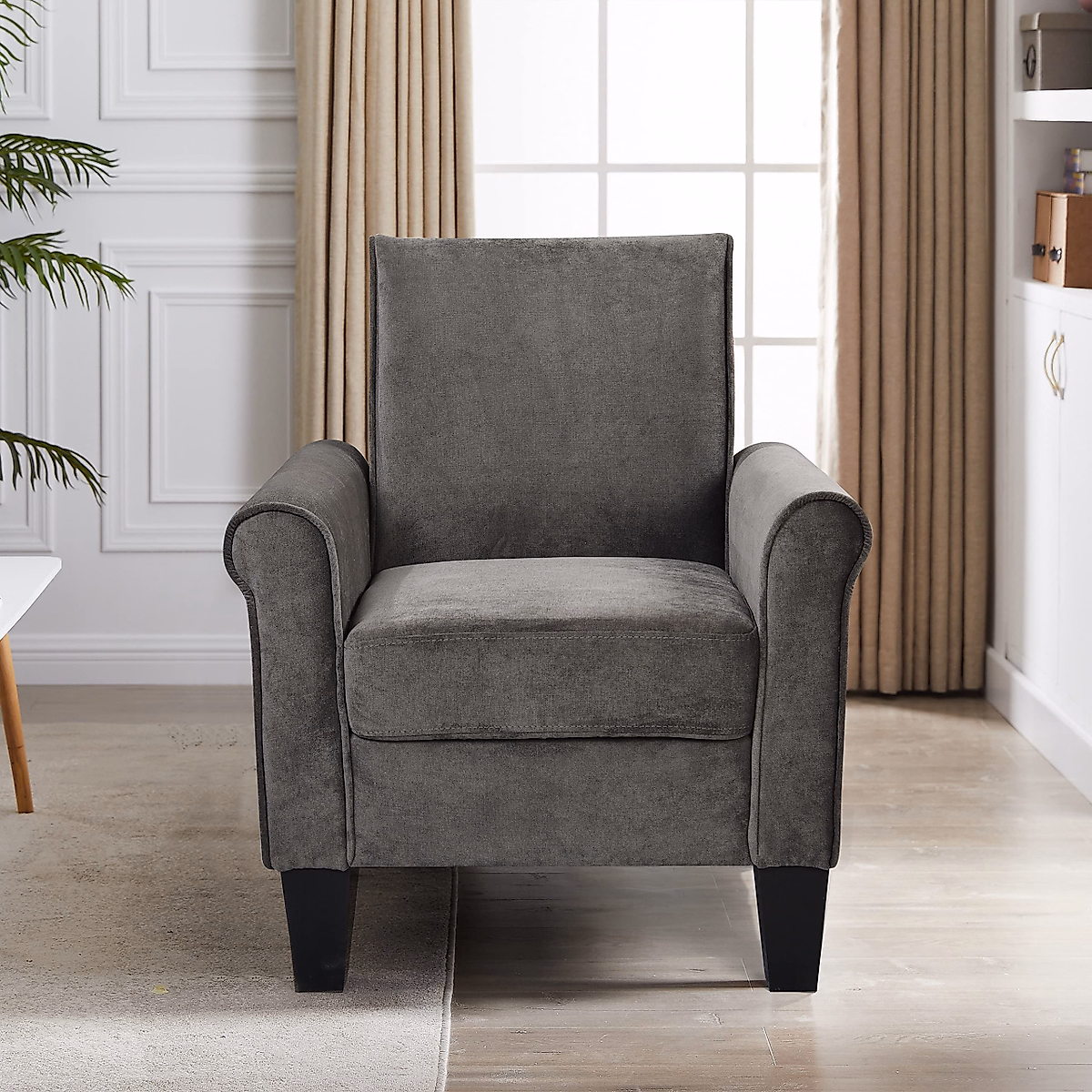 Lepfun Accent Living Room Chairs Modern Linen Fabric Comfy Reading Armchair for Bedroom Small Spaces Apartment Office, Charcoal Grey