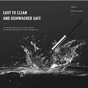 Large Silicone Cooking Utensils Set - Heat Resistant Kitchen Utensils Sets,Spatula,Spoon,Turner Tongs,Brush,Whisk,Stainless Steel Silicone Cooking Utensil for Nonstick Cookware Dishwasher Safe (Black)