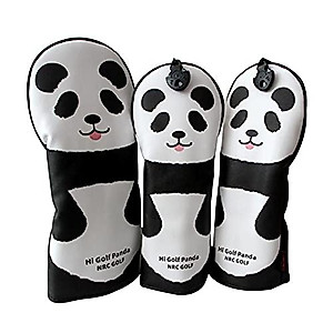 BESSTUUP 3X 3X Golf PU Leather Headcover Panda Pattern Wood Cover Equipment for
