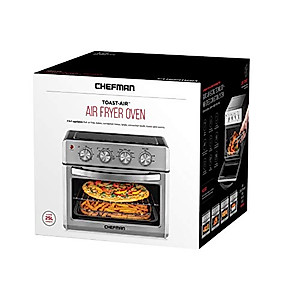 Chefman Air Fryer Toaster Oven, 6 Slice, 26 QT Convection AirFryer w/ Auto Shut-Off, 60 Min Timer; Roast, Bake, Fry Oil-Free, Nonstick Interior, Accessories & Cookbook Included, Stainless Steel/Black