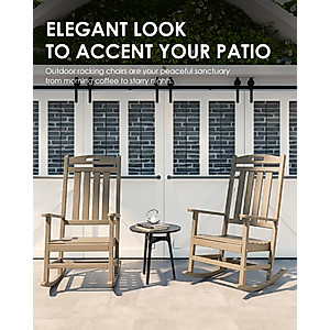 Adiromoti Outdoor Rocking Chair Set of 2, All-Weather Resistant Poly Lumber Rocker Chair Outdoor, High Back Plastic Patio Rocking Chairs for Outside Porch Rocker Garden Lawn, Weather Wood