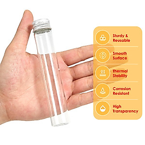 Cadbibe 30ml Glass Clear Test Tubes with Screw Caps and Plastic Stoppers, Liquid Sample Vial, Leak-Proof Flat Test Tubes, 24PCS
