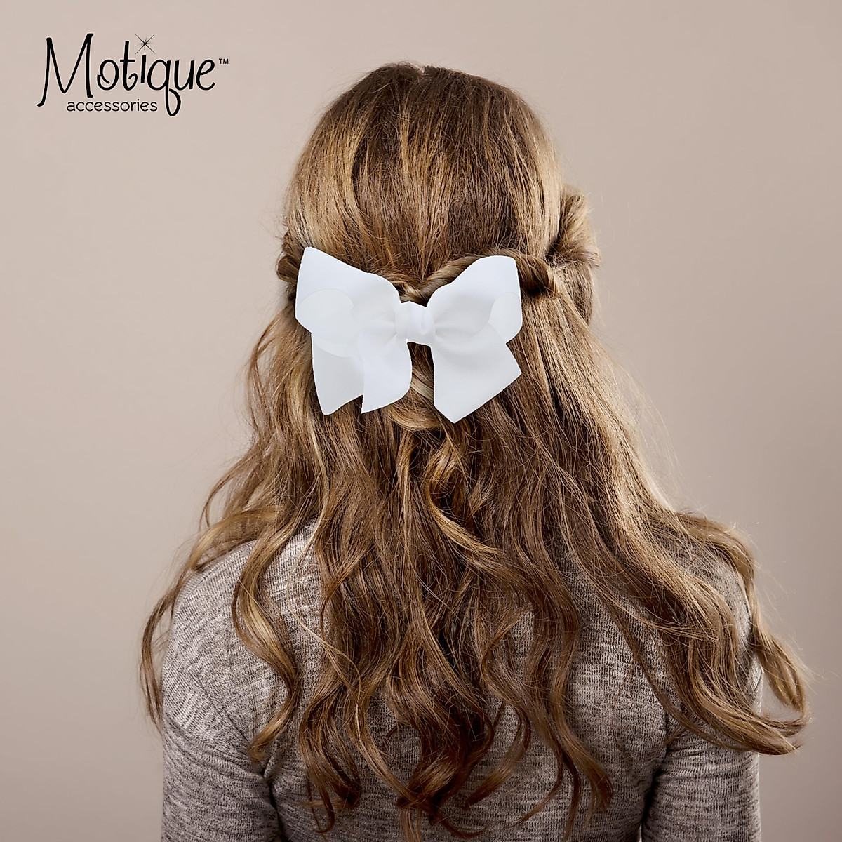 White 5.5 Inch Grosgrain Hair Bow Clip For Woman And Girls