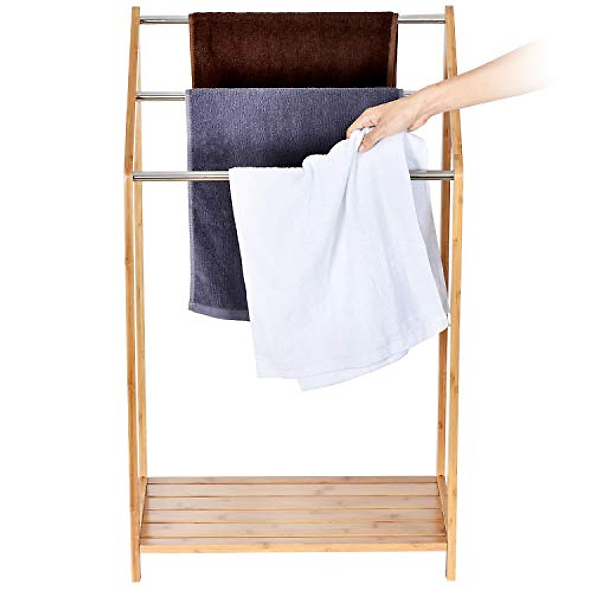 ToiletTree Products Bamboo Towel Rack Holder for Bathrooms (3 Tier) - Freestanding Beach Towel & Poolside Rack with Bottom Storage Shelf – Organizer for Bath, Hand Towel, Wash Cloths