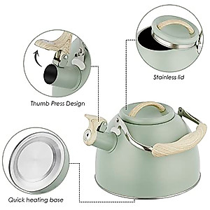 Tea Kettle, 2.7 Quart / 3 L Tea Kettle for Stovetop, Food Grade Stainless Steel Teapot, Whistling Tea Kettle with Wood Pattern Handle, Whistling Teapot Suitable for All Heat Sources