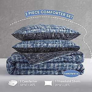 Comfort Spaces Twin Comforter Set - Blue Dorm Bedding for All Season, Ultra Soft 2 Pieces Reversible Comforter with 1 Matching Sham,Easy Care, Machine Washable, Twin/Twin XL