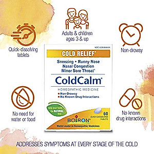 Boiron ColdCalm Tablets for Relief of Common Cold Symptoms Such as Sneezing, Runny Nose, Sore Throat, and Nasal Congestion - Non-Drowsy - 120 Count (2 Pack of 60)