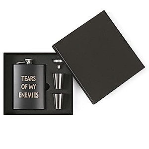 Funny flask for liquor for men and women, Hip Flask Gift set, Tears of My Enemies, 8 ounce, 304 Stainless Steel with 2 cups and Funnel, Laser Engraved (Tears of My Enemies)