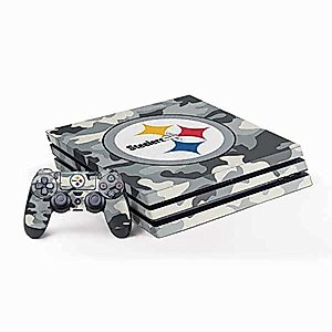 Skinit Decal Gaming Skin Compatible with PS4 Pro Console and Controller Bundle - Officially Licensed NFL Pittsburgh Steelers Camo Design