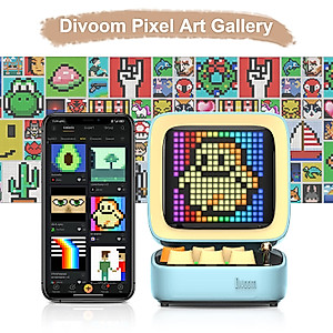 Divoom Ditoo Retro Pixel Art Game Bluetooth Speaker with 16X16 LED App Controlled Front Screen (Blue) …