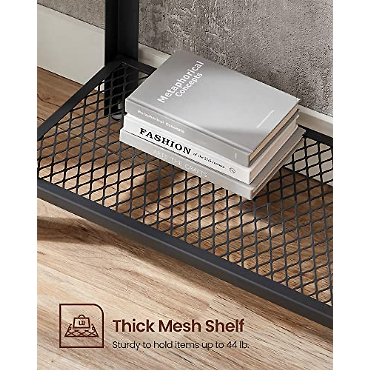 VASAGLE Console Table, 2-Tier Entryway Table with Mesh Shelf, Narrow Sofa Table, Steel Frame, Adjustable Feet, for Hallway, Living Room, Industrial Style, Rustic Brown and Black ULNT80X