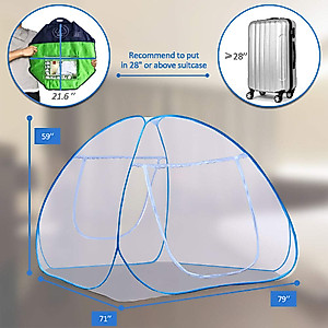 Mintime Pop-Up Mosquito Net Portable Folding Mosquito Net Tent with Bottom Double Doors Bed Tent for Baby Toddlers Adult (King Size, 71"x79"x59") (Blue)