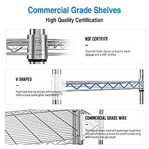 Kitchen Shelves Corner Garage Storage, 6 Tier Metal 2100LBS Shelf NSF Metal Shelf Wire Corner Unit, Adjustable Heavy Duty Storage Rack Utility Steel Storage Rack for Kitchen Basement Shelving (Chrome)