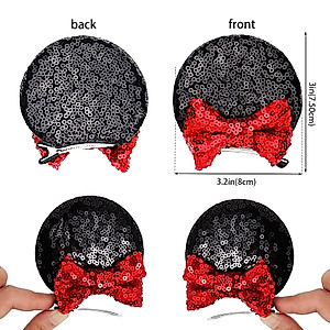 2 Pairs Sequin Mouse Ears Hair Clip birthday mouse ear Bows clip for Kids Girls Women, Mice Ears Hair Accessories for Glitter Party Princess Decoration Cosplay Birthday Christmas Party (black)