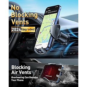 【Military-Grade】Car Phone Holder,【Strongest & Longest Steel-Hook】Car Vent Mount, Handsfree 360° Adjustable Automobile Cradle Air Clip Stand for iPhone 15 14 13 12 Pro Max Samsung Universal, Black