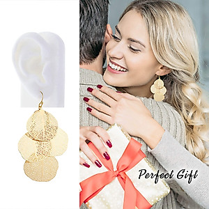 Bohemian Boho Filigree Leaf Chandelier Dangle Earrings for Women – Handcrafted Delicate – 14K Gold Plated – Lightweight (Gold - 3 Layered Circle Leaf Chandelier)
