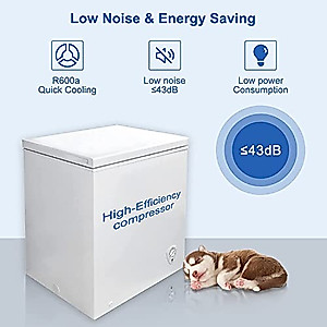 SMETA Deep Freezer Chest Freezer 5 Cu. Ft Small Freezer Chest Compact 5 Cubic Feet Freestanding Freezers for Apartment Basement Dorm Office Garage Outdoor Freezing Machine with Basket, White