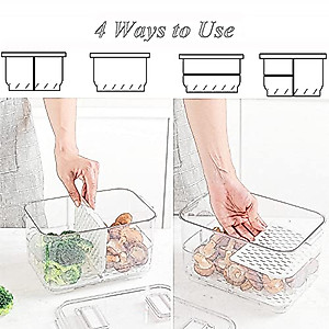 REFSAVER Produce Container Bins for Refrigerator Fruit Storgae Container with Foldable Lid Fridge Produce Saver with Removable Drain Tray Vegetable Baskets for Kitchen