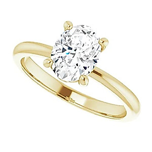 10K Solid Yellow Gold Handmade Engagement Rings, 1 CT Oval Cut Moissanite Diamond Solitaire Wedding/Bridal Rings for Women/Her, Minimalist Anniversary Ring Gifts (4.5)