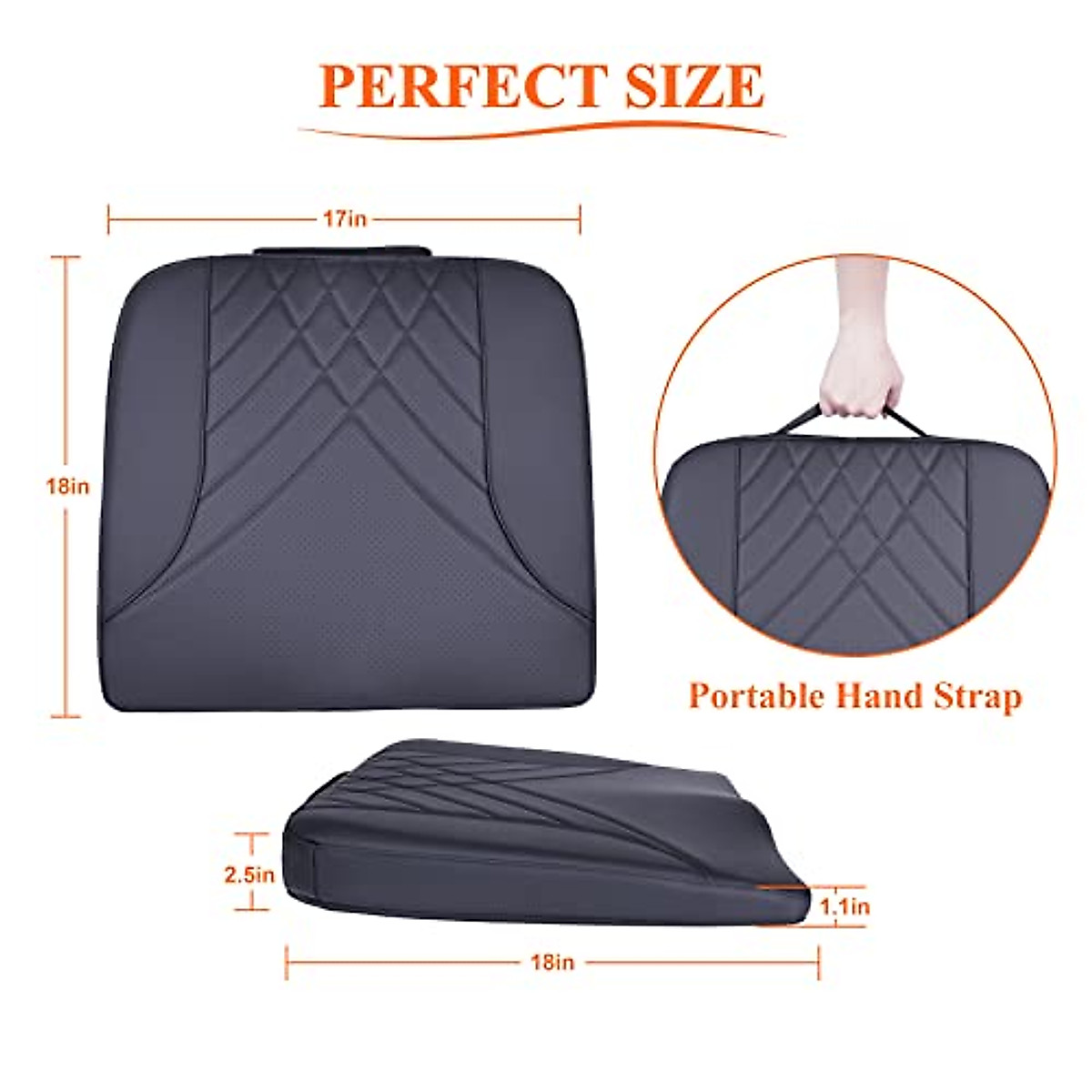 kingphenix Premium Car Seat Cushion, Memory Foam Driver Seat Cushion to Improve Driving View- Coccyx & Lower Back Pain Relief - Seat Cushion for Car, Truck, Office Chair (Black)