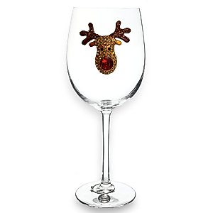 THE QUEENS' JEWELS Red Nose Reindeer Jeweled Stemmed Wine Glass, 21 oz. - Unique Gift for Women, Birthday, Cute, Fun, Not Painted, Decorated, Bling, Bedazzled, Rhinestone