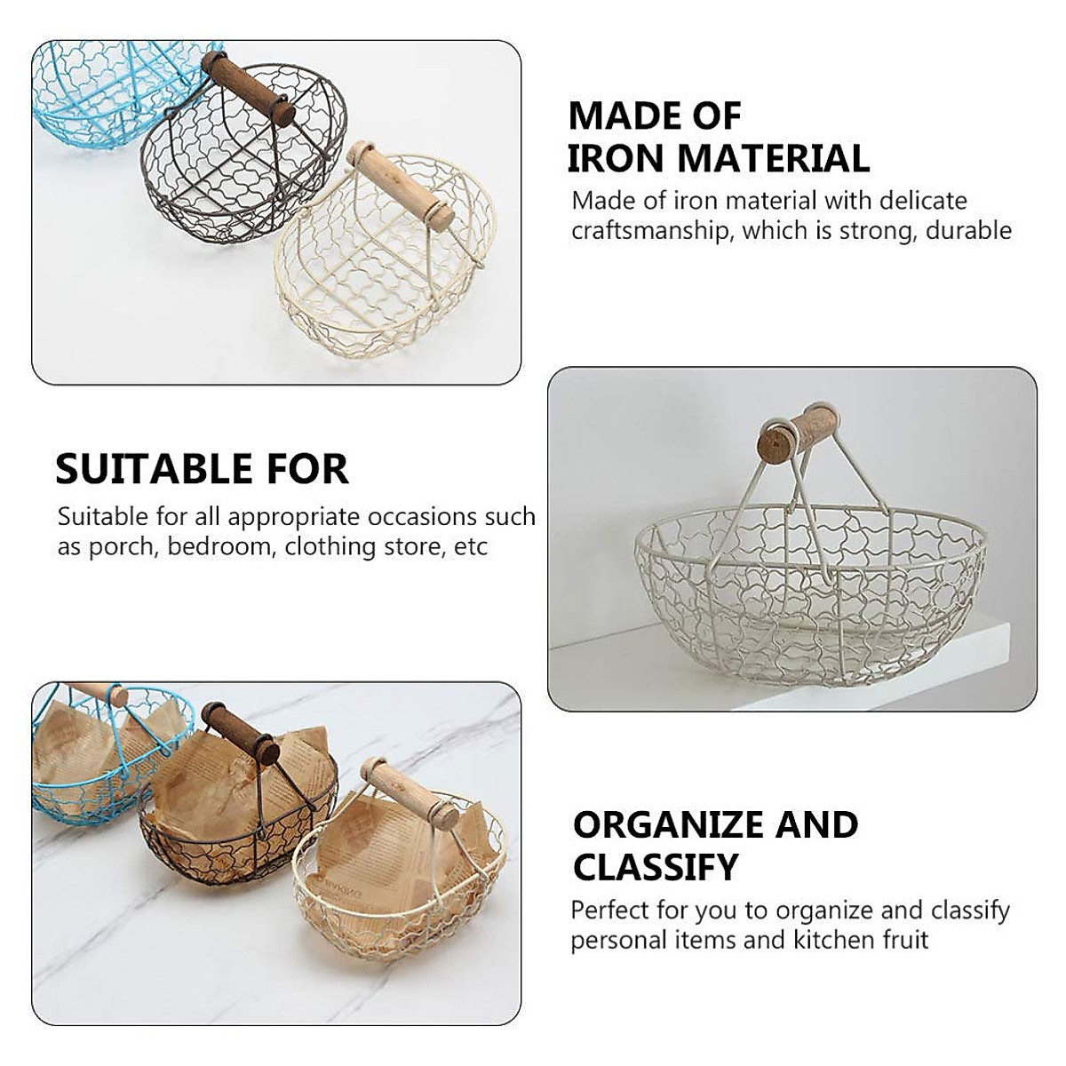 DOITOOL Wire Egg Container Eggs Wire Storage Basket with Handle Iron Art Eggs Tray Wire Fruit Storage Vegetables Container Eggs Holder for Kitchen Home Living Room Metal