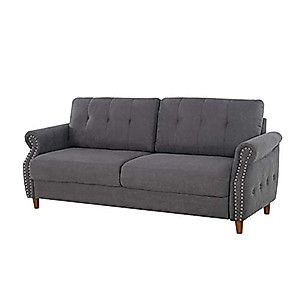 Container Furniture Direct Briscoe Ultra Modern Upholstered Button Tufted Back Living Room Loveseat, 79.53" Grey