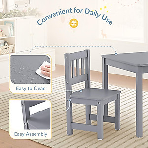 Curipeer Toddler Table and Chair Set, Kids Table and Chairs, Kids Table with Rubber Wood Legs for Children, Toddler Table and 2 Chairs for Kid's Room, Bedroom, Playroom (Gray)