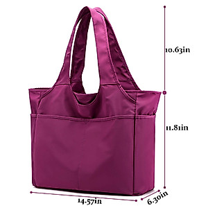 Wxnow Nylon Travel Tote Beach Bag with Zipper for Women Large Shoulder Bag Purse Bags Teacher or Nurse Purple