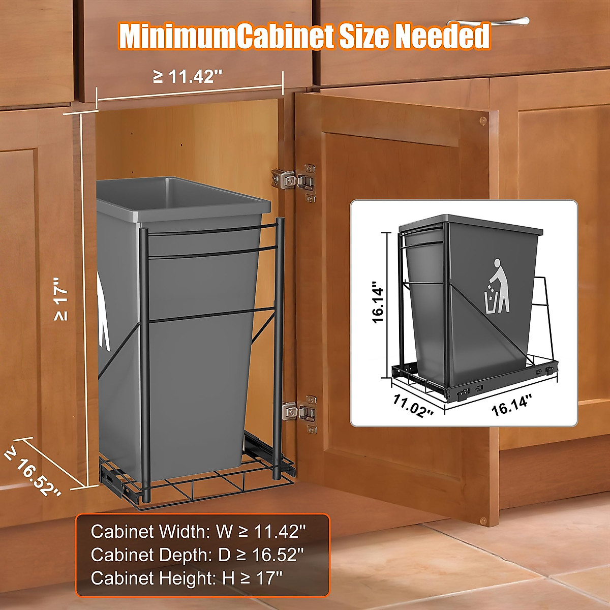 Feidyns Pull Out Trash Can Under Cabinet, Under Sink Garbage Can Pull Out Slider for Kitchen Cabinet Garbage Can, Under Sink Trash Can for 10 Gallon Trash Can, Trash Can Not Included (Black Ink)