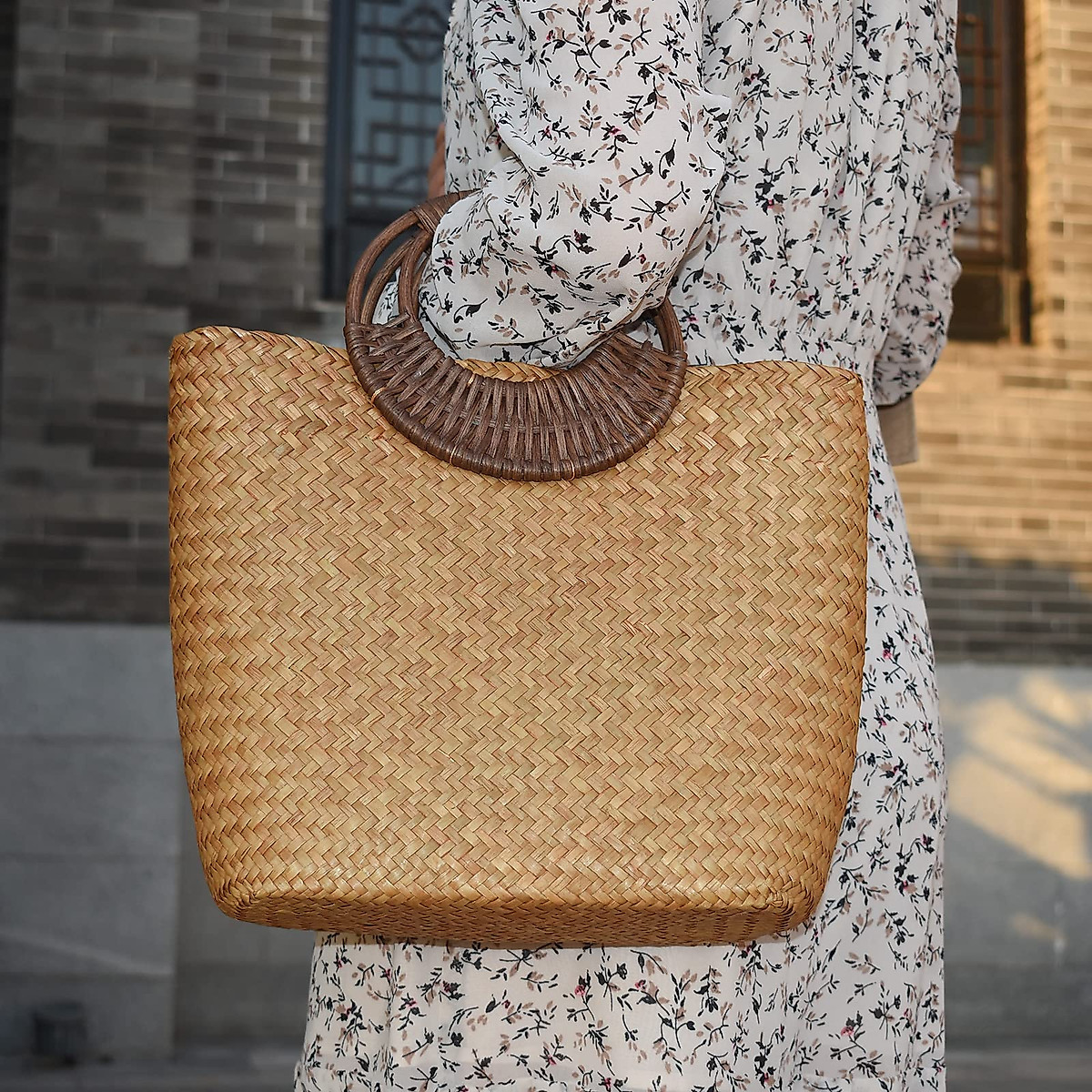 TICYACK Women's Top-handle Handbags, Handmade Straw Bag/Straw Purse for Womens for Daily Use, Beach, Travel