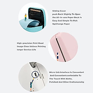 HXBER Mini Photo Printer, Mini Pocket Photo Printer Portable Thermal Printing Machine 203DPI Wireless BT Connection for Picture Lable DIY Handcraft List Meno Notes Journal Receipt Paper Instant