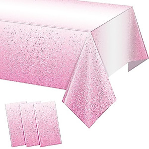 3 Pack Ombre Pink Plastic Tablecloth for Parties, Gradient Pastel Pink Glitter Disposable Tablecloths for Rectangle Tables, Light Pink Sprinkle Table Cover for Wedding Birthday Anniversary, 54x108Inch