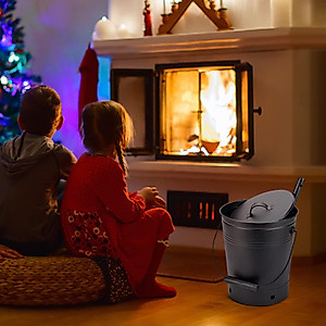 Ash Bucket with Lid and Coal Shovel, Fireplace Metal Bucket, Charcoal Bucket, Ash Can, Galvanized Iron Ash Bucket for Hearth, Fire Pit, Wood Burning Stove, Grill, Black