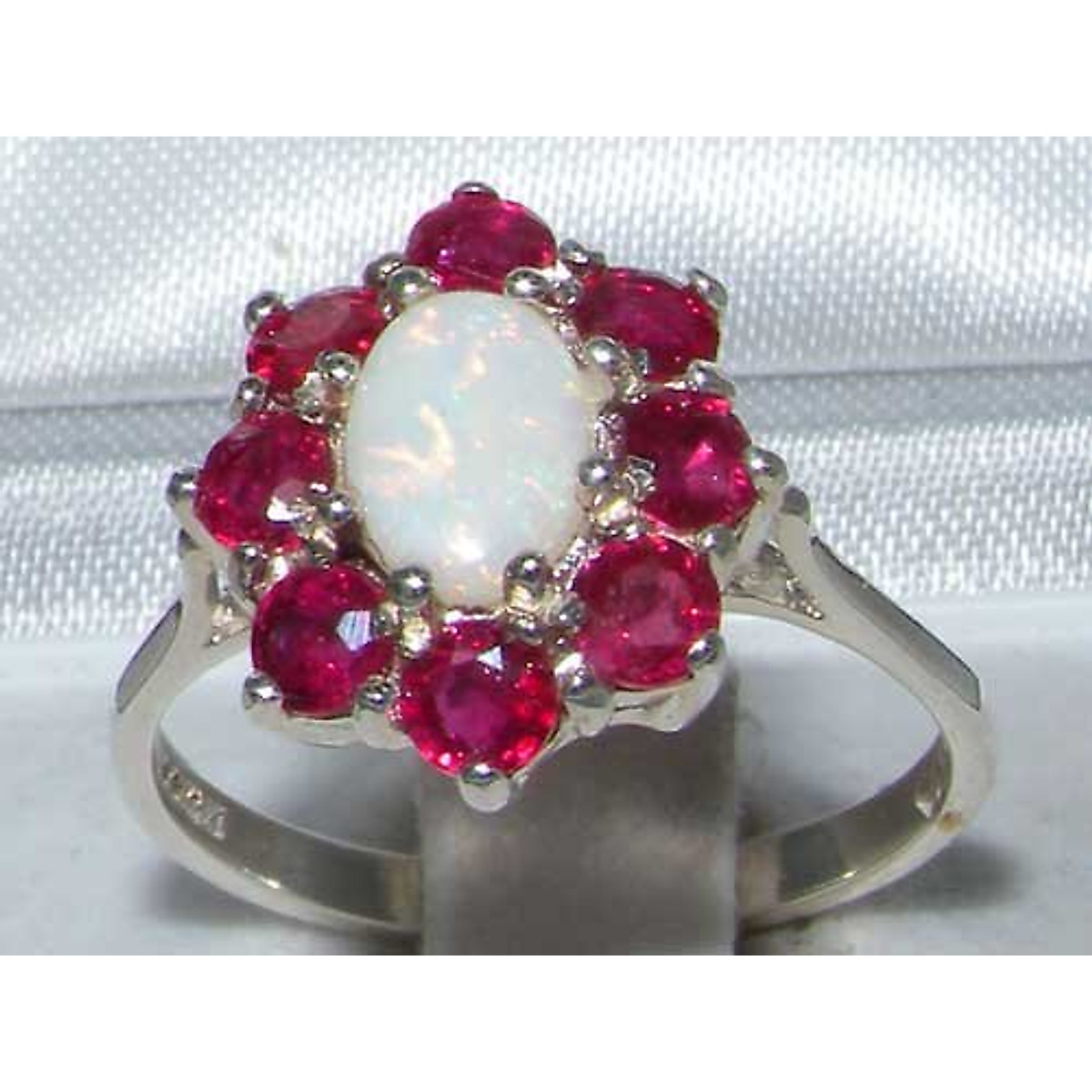 LetsBuyGold 925 Sterling Silver Real Genuine Opal and Ruby Womens Cluster Engagement Ring - Size 6