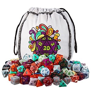 Wiz Dice Bag of Splendor - 140 Polyhedral Dice in 20 Sets - Complete Collection of Series IV Dice in Embroidered Dice Bag - TTRPG Role-Playing Bulk Tabletop RPG Gaming Accessories - D20 D6 D4