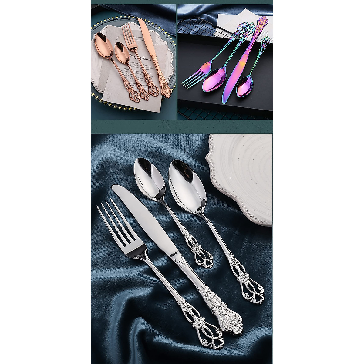 IKXO 35 Piece Silverware Set ，Stainless Steel Silverware Set, Modern Sleek Flatware Set, Include Knife Fork Spoon Long Teaspoon Salad Fork Mirror-Polished Dishwasher Safe Cutlery