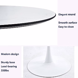 Modern Round Dining Table, 42" White Tulip Table for 4-6 Persons, Faux Marble Pattern Mid-Century Leisure Table for Kitchen Living Room