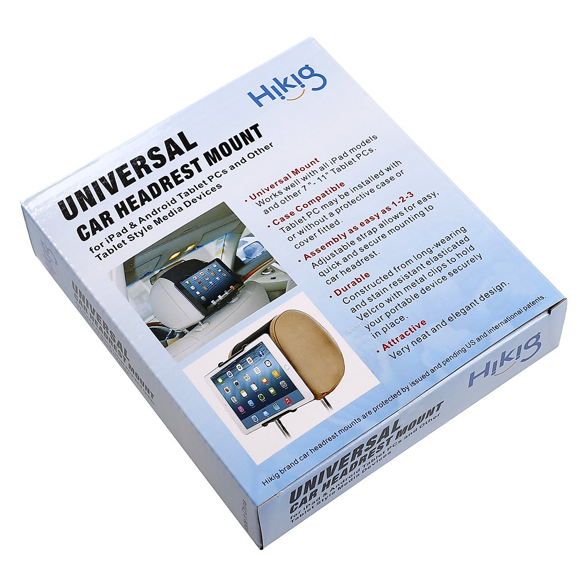 Hikig Tablet Holder for Car, Car Headrest Mount Holder for Back Seat, Tablet Car Holder for Kits with Elastic Strap & Anti-Slip Holding Clamps, Fits All 7-12" Tablets