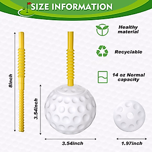 Golf Ball Cups with Lid and Straw - 14 oz Plastic Party Favors, Shaped Decorations for Drinking, Themed Parties (12)