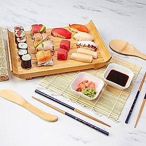 Noble Nest Sushi Making Kit for Beginners | Sushi Maker Kitchen Accessories Set Included Bamboo Sushi Rolling Mat, Chopsticks, Dipping Plates, Ladle, Serving Tray, Sushi Knife & Roller