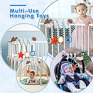 XIXILAND Car Seat Toys for Babies 0-6 Months, Baby Toys 0-6 Months Stroller Toys Infant Toys 0-3 Months, Newborn Toys 0 3 Months Brain Development Crib Toys Hanging Toys with Mirror Rattles Teether