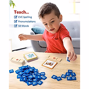 Coogam Wooden Short Vowel Reading Letters Sorting Spelling Games, Sight Words Learning Flashcards Alphabet Puzzle Montessori Educational Toy Gift for Kids 3 4 5 Years Old