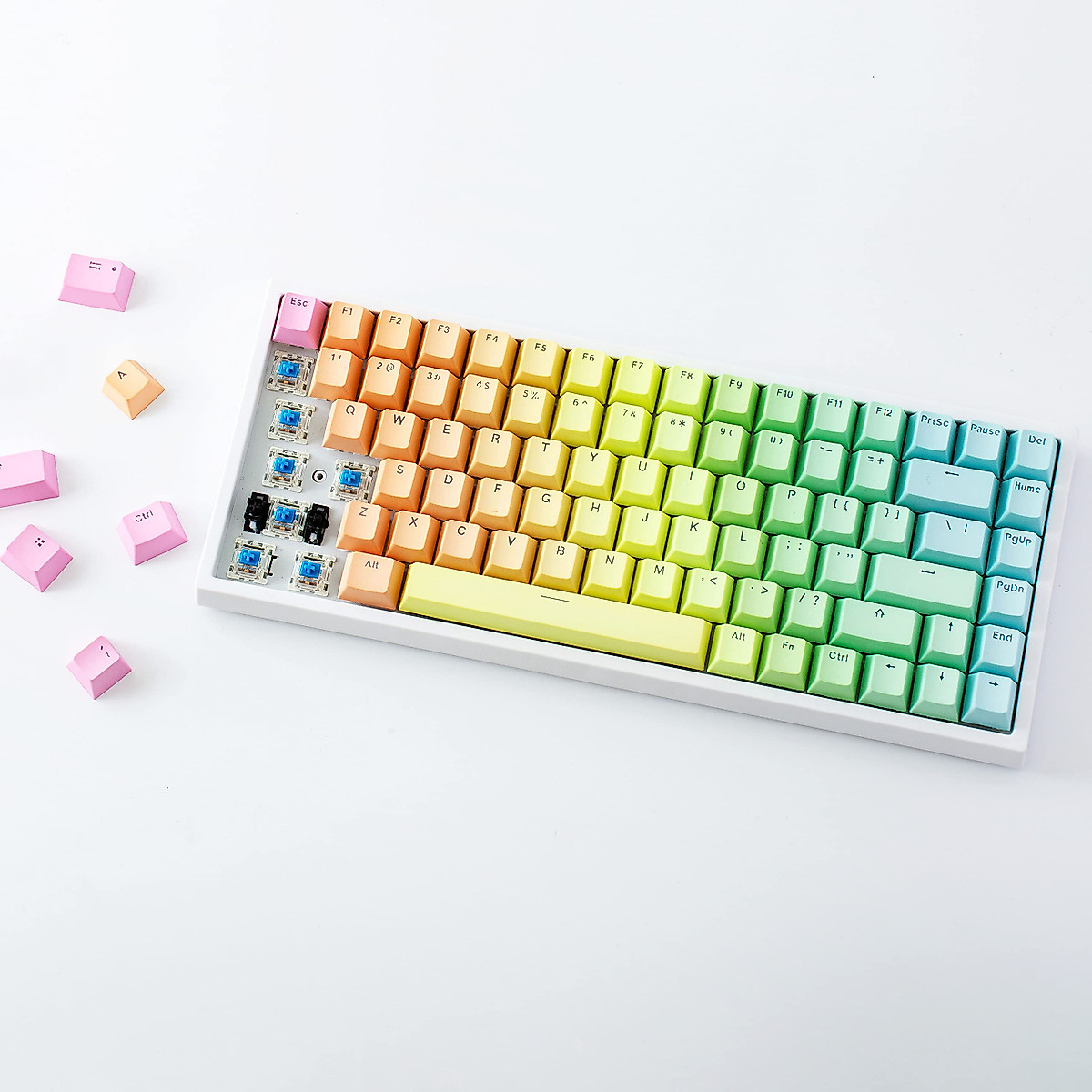 YUNZII Rainbow 84 84-Key RGB Hotswap Wired Mechanical Gaming Keyboard with PBT Shine Through Keycaps for Mac/Win/Gamers (Gateron Brown Switch, Rainbow)